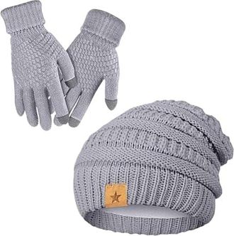 Generico Bonnet et gants tricotés avec gants | Ensemble de gants de bonnet dhiver en tricot chaud pour femme - Bonnet de protection dhiver épais multifonctionn