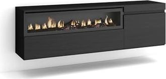 Skraut Home | TV-Schrank, Lowboard | f&uuml;r Wohnzimmer und Esszimmer | 150x45x35cm | F&uuml;r TV-Ger&auml;te bis zu 65 | Elektrokamin. Ma&szlig;e | H&auml;ngend | Moderner Stil | Schwarz