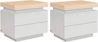 Vente-Unique 2er-Set Nachttische mit 2 Schubladen & LEDs - MDF lackiert - Natur & Beige - Halo