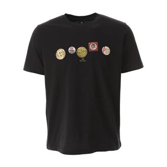 Paul Smith Schwarzes T-Shirt mit mehrfarbigem Druck & Abzeichen - - Tops - Herren - Schwarzk - XL