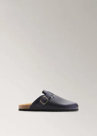 Mango Chaussons sabots en cuir bleu marine - Femme - 36 - MANGO
