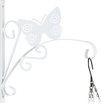 Relaxdays Blumenampel Halterung, Schmetterling, Wandmontage, HBT: 30 x 30 x 2 cm, Blumenhaken außen & innen, Eisen, weiß