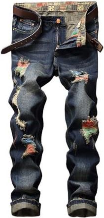 Generic Jean Homme Jean Homme Regular Jeans Homme Confortable Classique Peint Caract&egrave;re D&eacute;chir&eacute; Coupe Droite - Street Personality Rebelle pour Amateurs De Mod