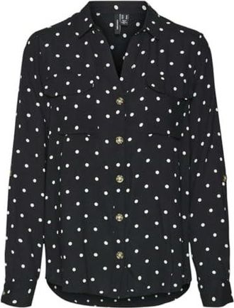 Vero Moda Vmbumpy L/S New WVN GA Noos T-Shirt Chemisier à Manches Longues, Noir/Blanc à Pois, M Femme