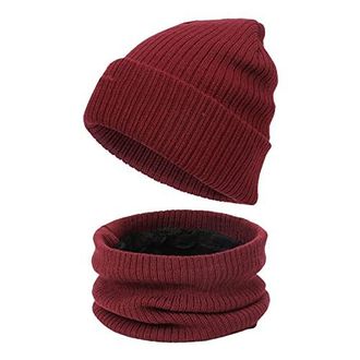 Generic Lot de 2 bonnets, écharpes en laine chaude pour homme et femme - Pour entraînement par temps froid et vie quotidienne, rouge pastèque, Taille unique