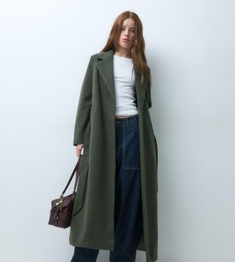 Vero Moda Petite manteau long habill&eacute; ceintur&eacute; vert fonc&eacute;