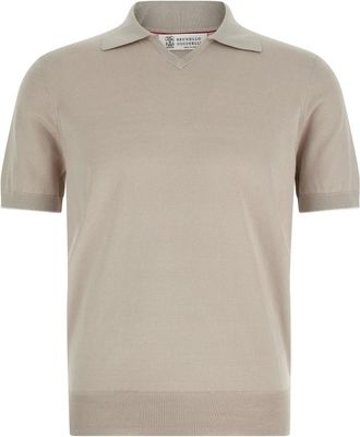Brunello Cucinelli Homme, Pulls, Beige, Taille: 2XL Polo Tricot Manches Courtes