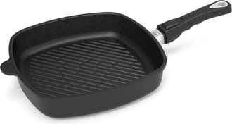 AMT Gastroguss Eckpfanne 28 x 28 cm, 5 cm hoch, mit Grillboden, abnehmbarer Stiel, induktionsgeeignet, Lotan Antihaft-Veredelung, Gusspfanne (Aluguss), AMZN-I-E285G-