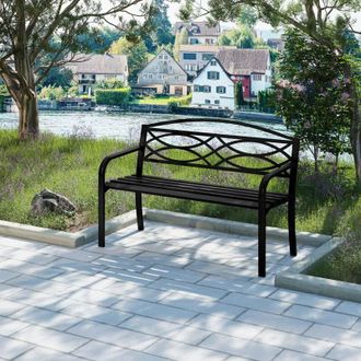 Woltu Gartenbank Metall, Sitzbank Parkbank f&uuml;r 2-3 Sitzer, Balkonbank wetterfest mit R&uuml;ckenlehne Armlehnen, f&uuml;r Garten Balkon Terrasse, 127,5x83x59,5 cm