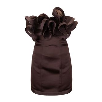Elisabetta Franchi Robe &agrave; volants en r&eacute;sille - Femme - Robes - Brun - Taille: 38 FR