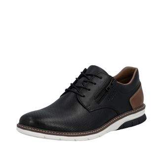 Rieker Schn&uuml;rschuh RIEKER, Herren, Gr. 41, schwarz, cognac, Glattleder, unifarben mit Farbeinsatz, Schuhe Schn&uuml;rschuh, Halbschuh, Freizeitsneaker, Casual-Sch