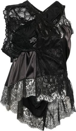 Junya Watanabe Femme, Tops, Noir, Taille: 40 FR D&eacute;bardeur &agrave; encolure en V et bordure en dentelle