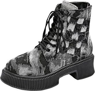 Generic Bottines d&eacute;contract&eacute;es en jean pour femme - Style motard - &Eacute;l&eacute;gantes - Bout rond - Polyvalentes - Talon bas et &eacute;pais - Antid&eacute;rapantes - Confortables -