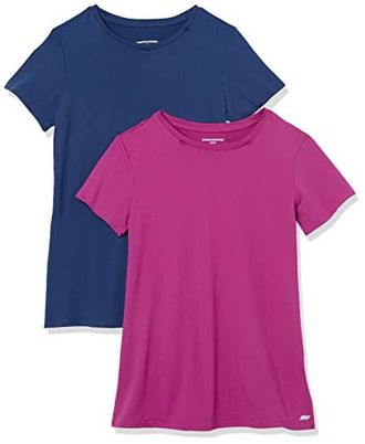 Amazon Essentials T-shirt Stretch et Quick Dry, Col Rond et Manches Courtes (Disponible en Grande Taille) Femme, Lot de 2, Bleu/Violet Orchidée, 3XL Grande taille