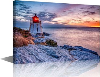 Generic Kunstdruck auf Leinwand, Motiv: Sonnenuntergang am Castle Hill, Leuchtturm, f&uuml;r Wohnzimmer, Newport Rhode Island, Landschaft, f&uuml;r Heimdekoration, gesp