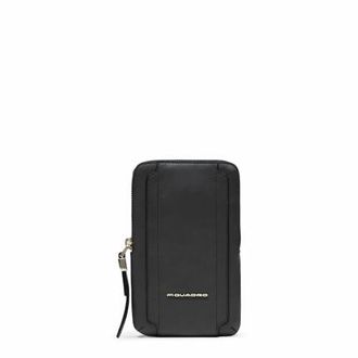 Piquadro Pochette pour téléphone tour du cou Femme cuir noir
