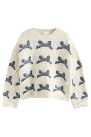 Next Rundhalspullover Strickpullover mit Schleife (1-tlg)