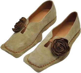 Generic JCVBN - Mocassins &agrave; talons bas pour femme, imitation daim, bout carr&eacute;, style d&eacute;contract&eacute;, l&eacute;ger, chaussures de marche, abricot, 39.5 EU