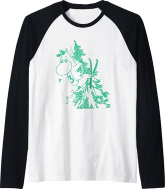 Moomin Green Moomintroll Skifahren fliegt in Baum Wintersportspiele Raglan