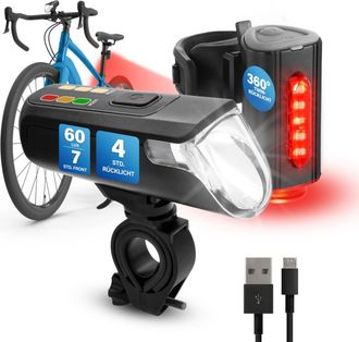 Fischer USB Beleuchtungs-Set mit innovativer 360&deg; Bodenleuchte f&uuml;r mehr Sichtbarkeit und Schutz, Frontlicht 60 Lux