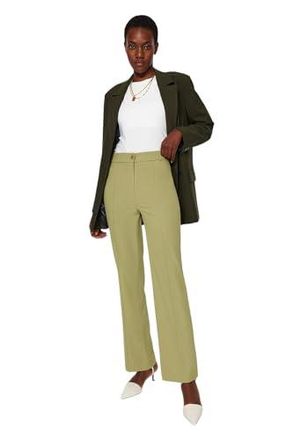 Trendyol Pantalon Droit Taille Haute pour Femme, Vert, 66