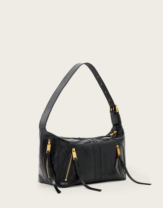 AllSaints Jean Rey - Schultertasche in Schwarz mit Rei&szlig;verschlussdetail