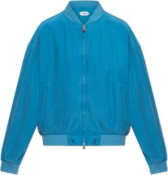 Versace Femme, Vestes, Bleu, Taille: 40 FR Silk Poplin Zip Blouson