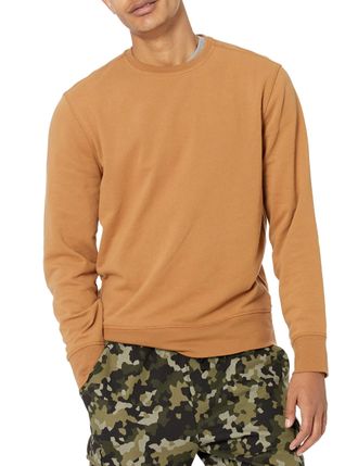 Amazon Essentials Herren Leichtes Langarm-Sweatshirt Aus Frottee Mit Rundhalsausschnitt, Bräunen, L