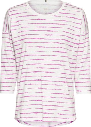 Camel Active Damen Langarmshirt aus Reiner Baumwolle Lila-Weiß, Womenswear-XXL
