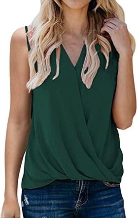 Generic Robe boh&egrave;me 2026 sans manches pour femme - D&eacute;bardeurs &agrave; imprim&eacute; floral - Col en V - Pour l&eacute;t&eacute; - Tunique, vert militaire, S