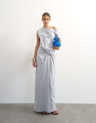 Topshop robe longue asym&eacute;trique drap&eacute;e en jersey riche en coton gris chin&eacute;