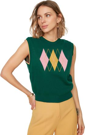Trendyol Trendyol Collection Damen Green Jacquard Knitwear Jumper Pullover Sweater, Grün, M EU