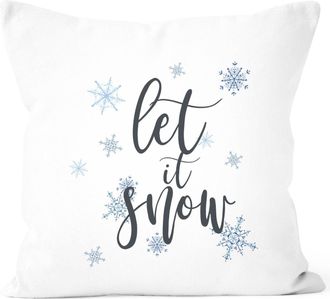 Autiga Kissenbezug Weihnachten Let it Snow Eiskristalle Schnee Christmas Winter wei&szlig; 40cm x 40cm
