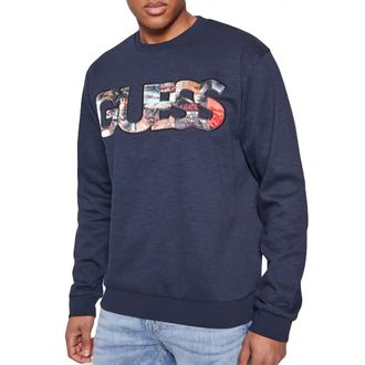 Guess Homme, Sweatshirts et sweats à capuche, Bleu, Taille: S SweaT-shirt Original avec Grand Logo
