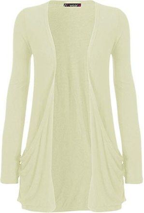 WearAll Cardigan à manches longues et poche pour femme Tailles 36-54, crème, 52/54/grande taille