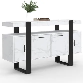 IDMarket Idmarket - Buffet 140 cm phoenix 4 portes effet marbre blanc alaska et noir