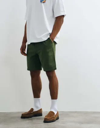 B&eacute;lier Schlupf-Shorts aus Leinenmix in Olivgr&uuml;n