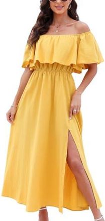 Cupshe Robe d&eacute;t&eacute; pour Femme &eacute;paules d&eacute;nud&eacute;es Manches Courtes &Eacute;bouriff&eacute; Tropical Robes Longues
