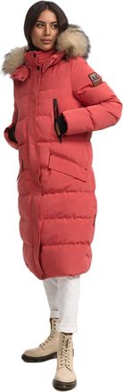 Marikoo lange Damen Winterjacke warmer Parka gesteppt mit Kapuze B890 [B890-Schneestern-Rouge-Gr.S]