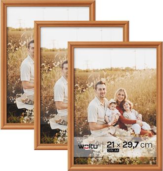 Woltu Bilderrahmen 21x29,7cm DIN A4 3er Set Fotorahmen Holzrahmen mit Passepartout, zum vertikalen oder horizontalen Aufhängen/Aufstellen, Posterrahmen Coll