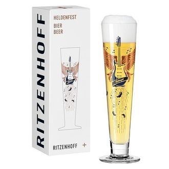 Ritzenhoff 1011017 Verre &agrave; bi&egrave;re 330 ml - S&eacute;rie Heldenfest - Motif guitare et ailes - Rond en cuivre, bleu, noir - Fabriqu&eacute; en Allemagne