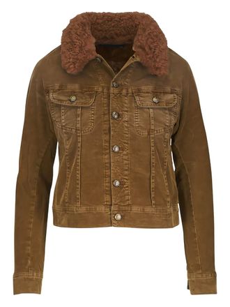 R13 fleece-collar corduroy jacket - Braun