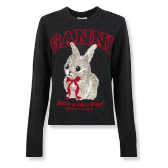 Ganni Femme, Pulls, Noir, Taille: 38 FR Graphic Wool Jumper