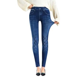 Generic Leggings minces en imitation denim pour femmes, printemps et automne, taille haute, polyvalent, amincissant, 80 % collants haute &eacute;lasticit&eacute;, bleu, Tai