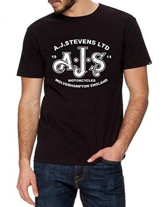 A&N AJS Motorcycle Tee Men Round Neck Short Sleeves Cotton T-Shirt in Black