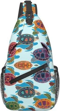 Generic Polyester Sacoche Homme Bandouliere Lart des tortues marines Sac De Poitrine Antivol Sac Poitrine pour Voyage Femme Homme