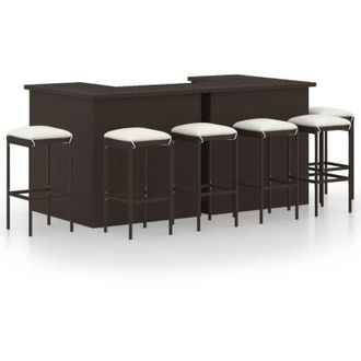 vidaXL Vidaxl - 8-tlg. Gartenbar-Set mit Kissen Poly Rattan Braun