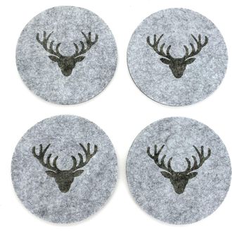 Heimtexland Tischdeko Filz Glasuntersetzer abwaschbar Landhaus Tischdekoration Gläser Untersetzer rund 10 cm Typ847 Hellgrau - Geweih 4er Pack