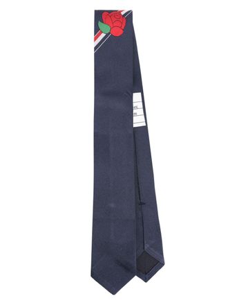 Thom Browne cravate en soie &agrave; fleurs en jacquard - Bleu