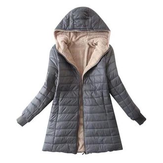 Generic Manteau dhiver &agrave; manches longues et fermeture &eacute;clair pour femme - Grande taille - Printemps 2026, gris, XXL